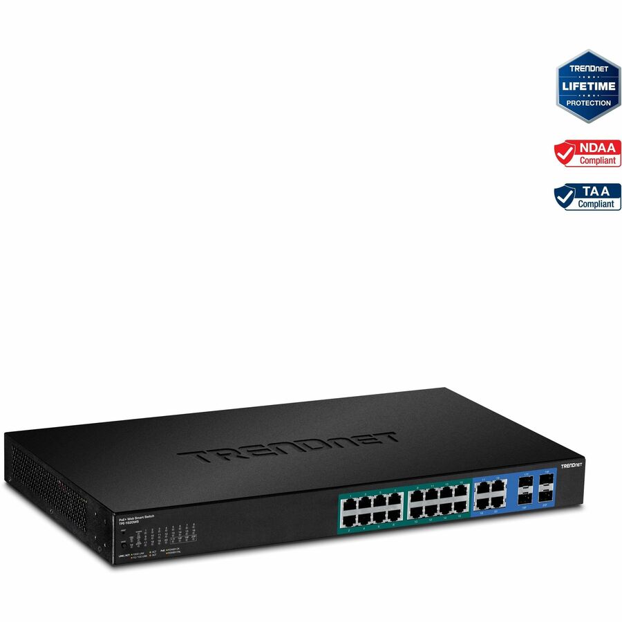 TRENDnet 20-Port Gigabit PoE+ Web Smart PoE+ Switch, 16 x Gigabit PoE+ Ports, 4 x Shared Gigabit ...