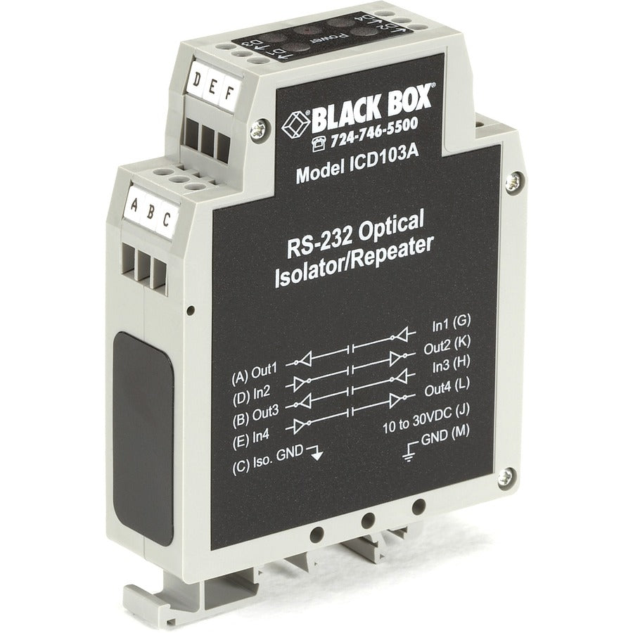 Black Box DIN Rail Repeater with Opto-Isolation, RS-232 ICD103A ...