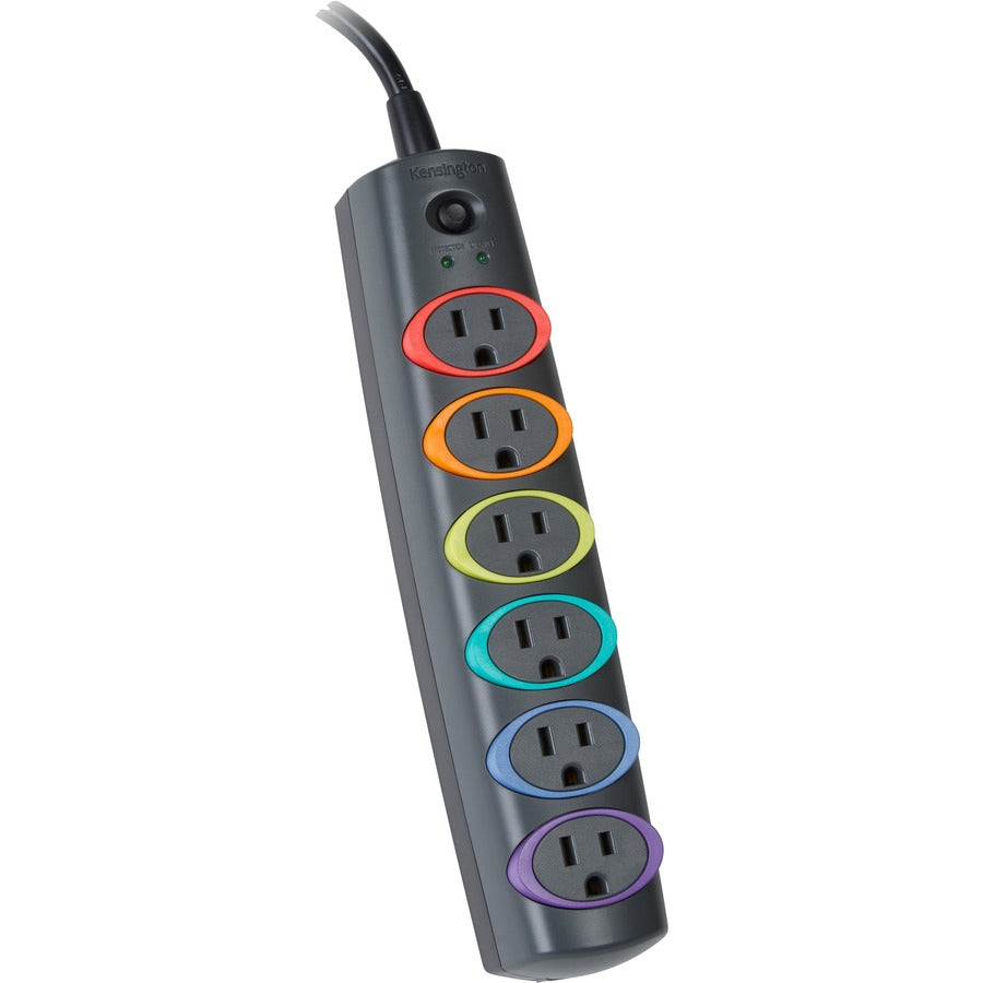 Kensington® SmartSockets® Surge Strip, 370 Joules, 6' Cord, 6 Power & 1 ...