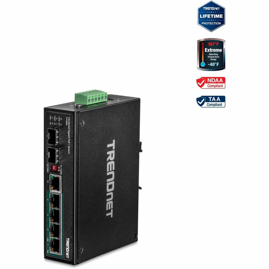 TRENDnet 6-Port Hardened Industrial Gigabit PoE+ DIN-Rail Switch, 4 x ...