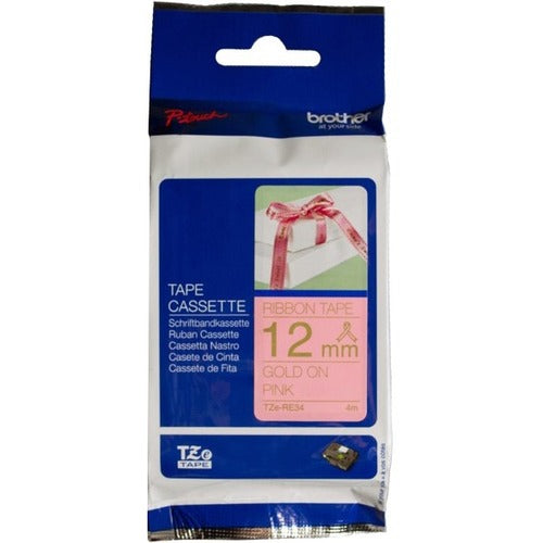 Brother PTouch Gold on Pink Ribbon Tape 12mm x 4 TZERE34 – Logics ...