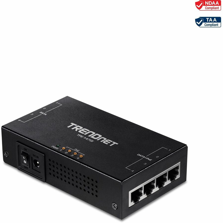TRENDnet 65W 4-Port Gigabit PoE+ Injector, TPE-147GI, 4 x Gigabit Ports ...